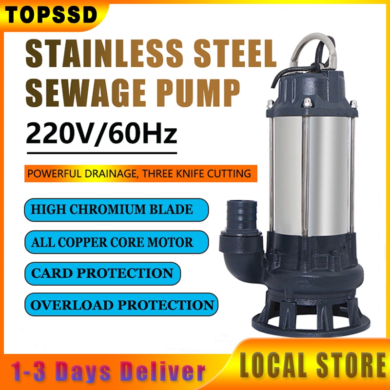 Submersible Pump 220V 60Hz Stainless Steel Sewage Pump Self-Priming Cutting Pump for Septic Tank ...