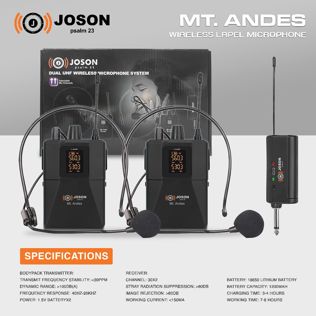 Joson MT. ANDES Dual UHF Wireless Lapel Microphone System | Shopee ...