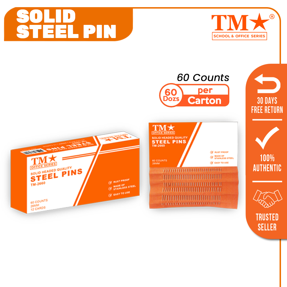TM 60 dozen Solid Headed Steel-Pins 60 counts (TM-2660) | Shopee ...