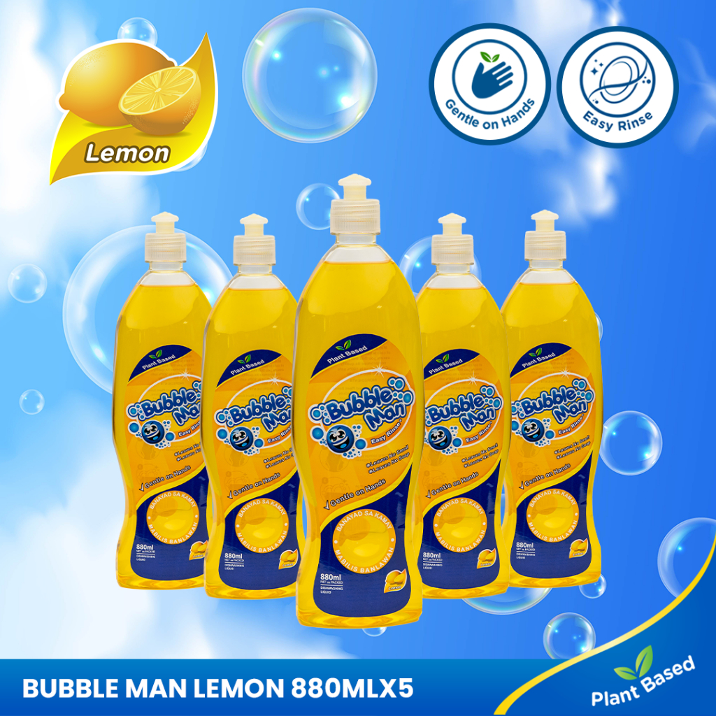 Bubble Man Dishwashing Liquid - Lemon 880ml x 5 | Shopee Philippines