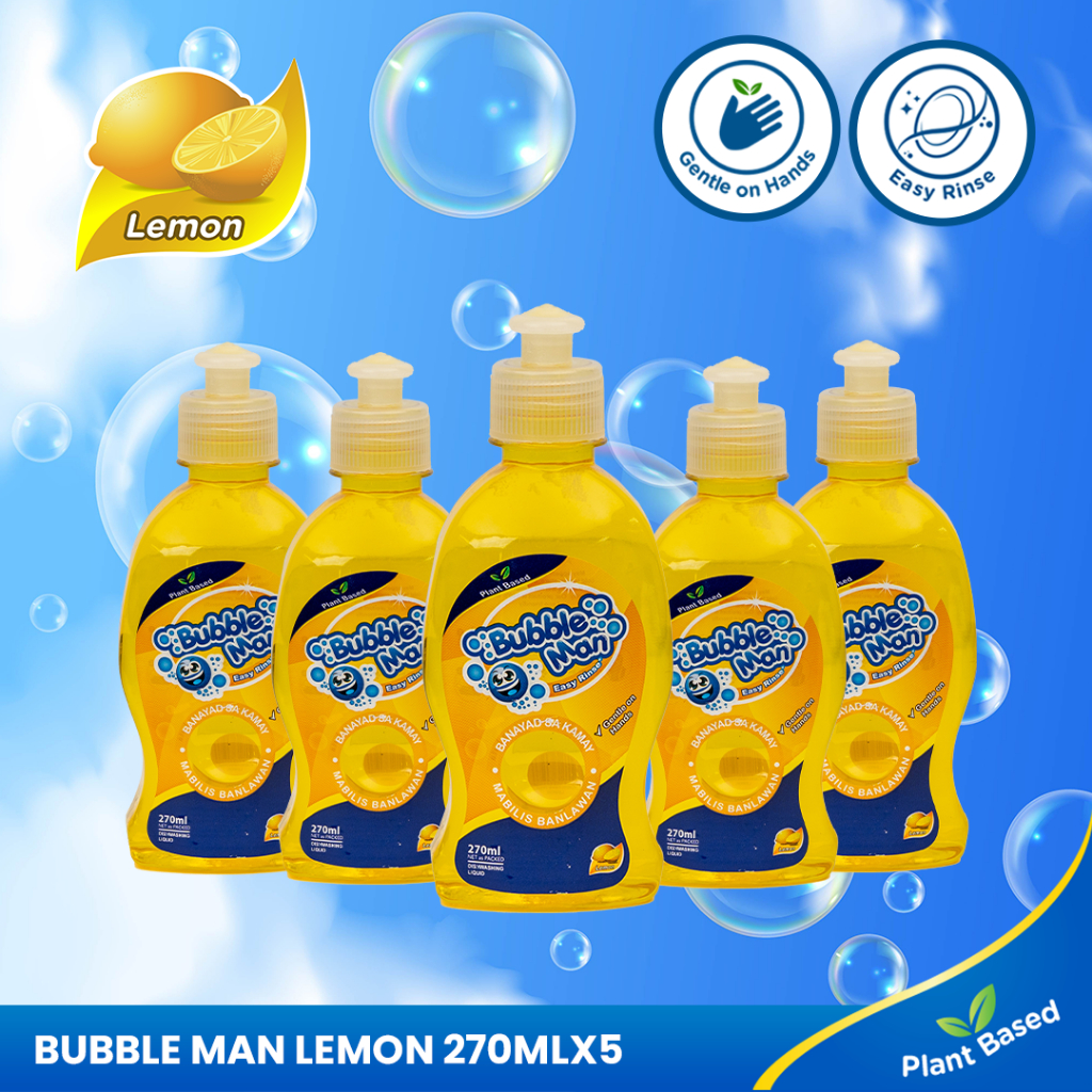 Bubble Man Dishwashing Liquid - Lemon 270ml x 5 | Shopee Philippines