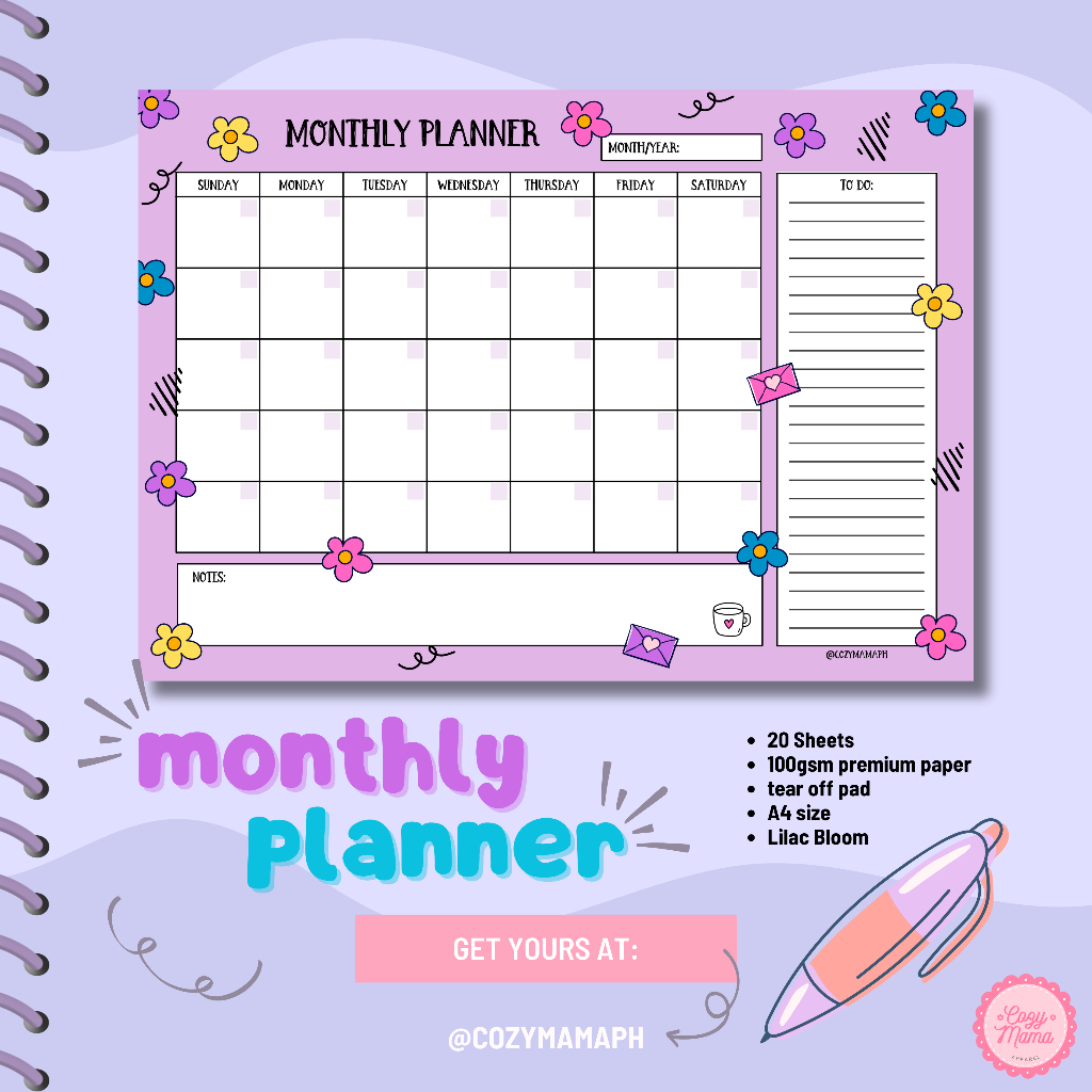 NEW DESIGNS! Cozy Mama Monthly Planner Undated - 20 sheets, A4 size ...
