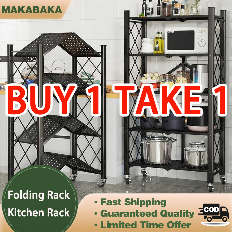 【Foldable】Kitchen Rack 3/4/5 Tier Foldable Metal Rack Organizer Shelf ...