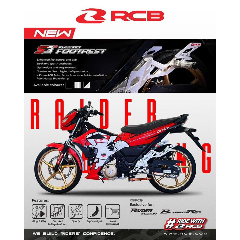 RCB Footrest Shifter Fullset S3 V2 for Raider 150 Carb / FI with 450mm ...