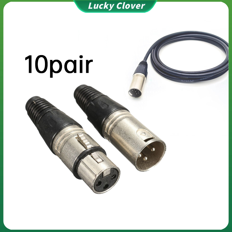 10Pair XLR 3 Pin Microphone Cable Connector Male & Female MIC Jack Plug ...