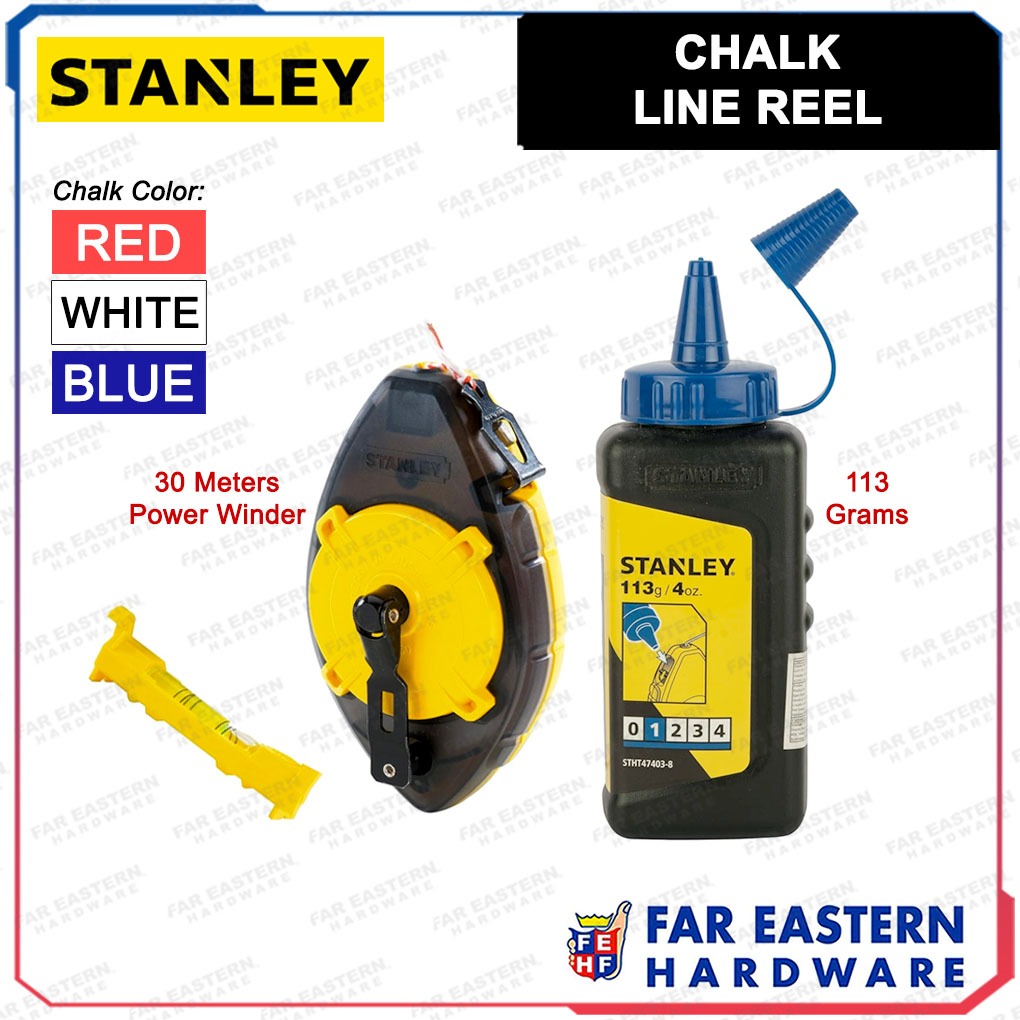 STANLEY Chalk Line Level Set / Power Winder 30M Blue | White | Red STHT ...
