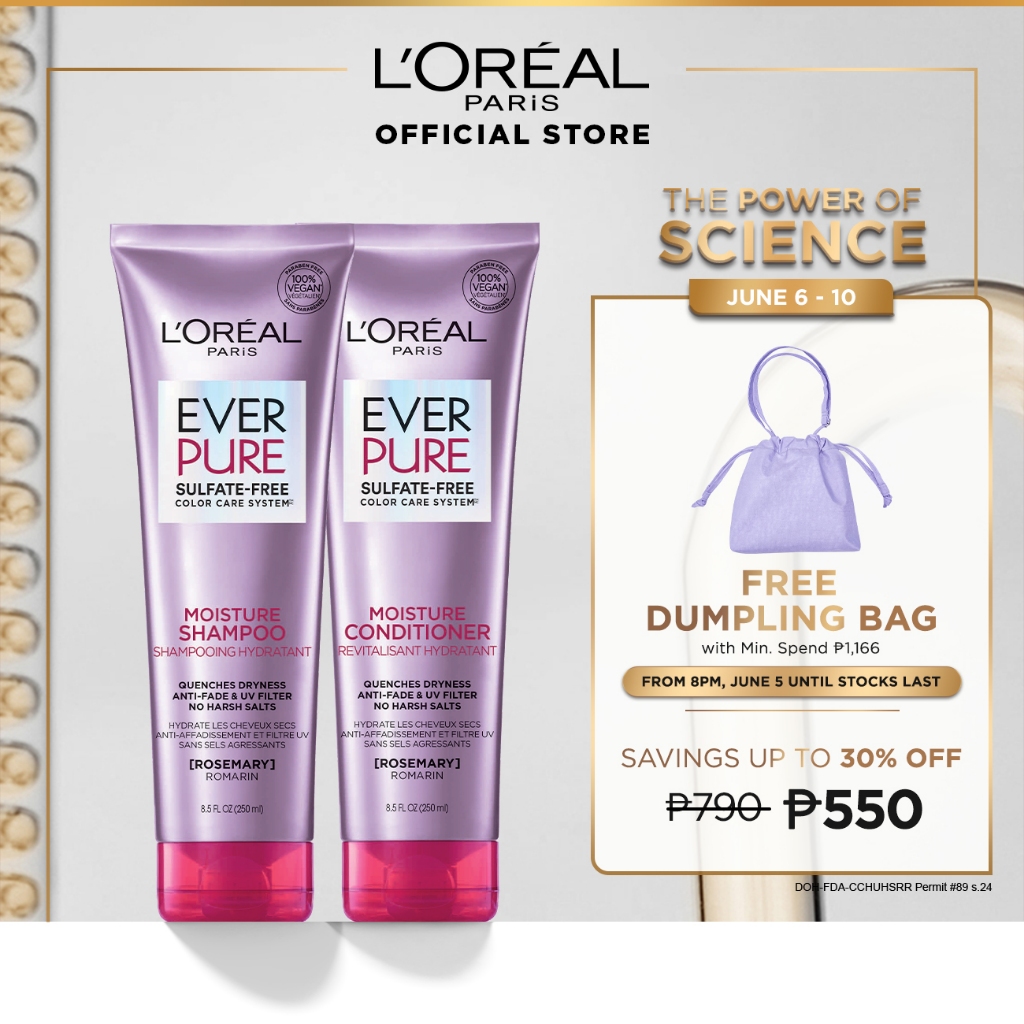 LOreal Paris Ever Pure Moisture Shampoo and Conditioner Set (250mL ...