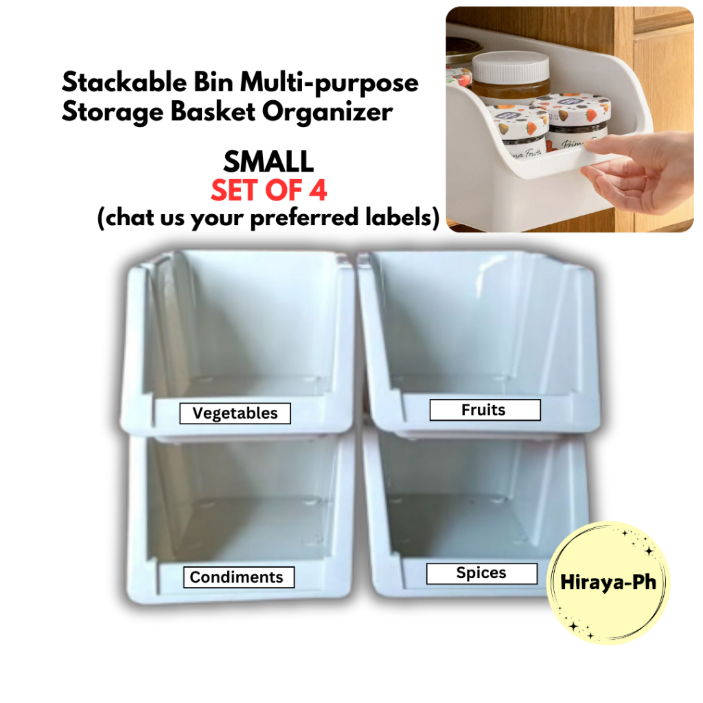 Hiraya Ph SET OF 4 Stackable Bin Plastic Basket Storage Organizer Box ...