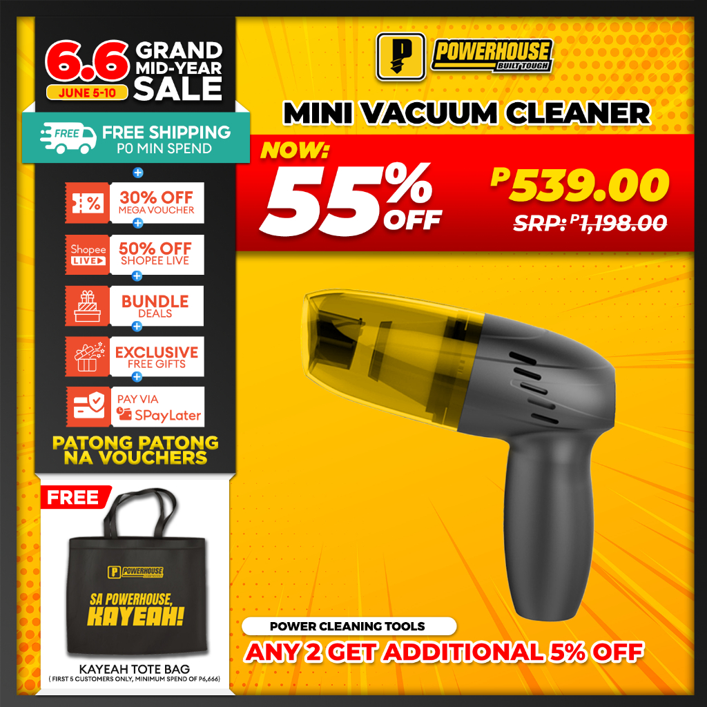 POWERHOUSE Portable Cordless Vacuum Cleaner Wireless Mini Handheld 85W ...