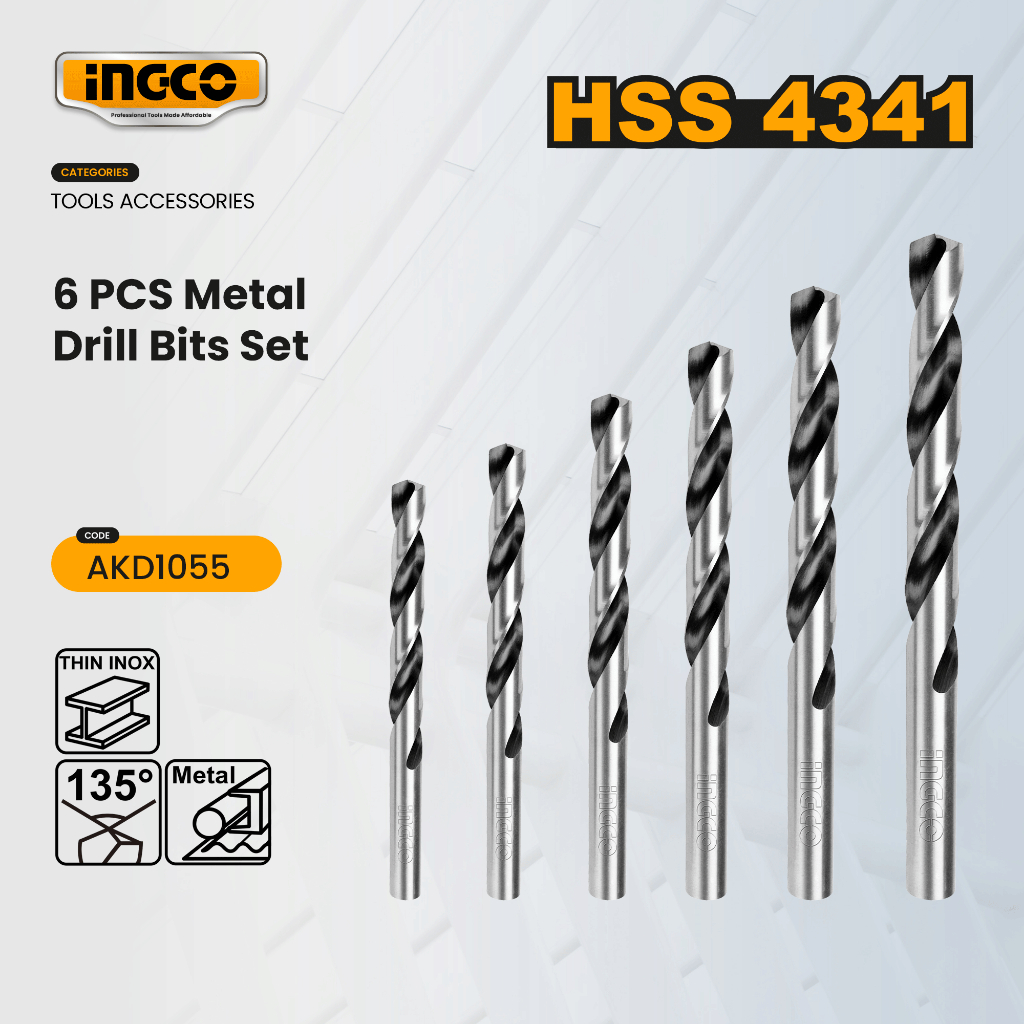 Ingco 6 Pcs Metal Drill Bits Set For Drilling AKD1055 IHT | Shopee ...
