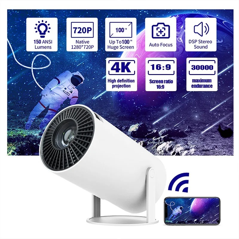 Android 11.0 Portable Projector Ultra HD 1080P LCD Smart Mini Projecter ...