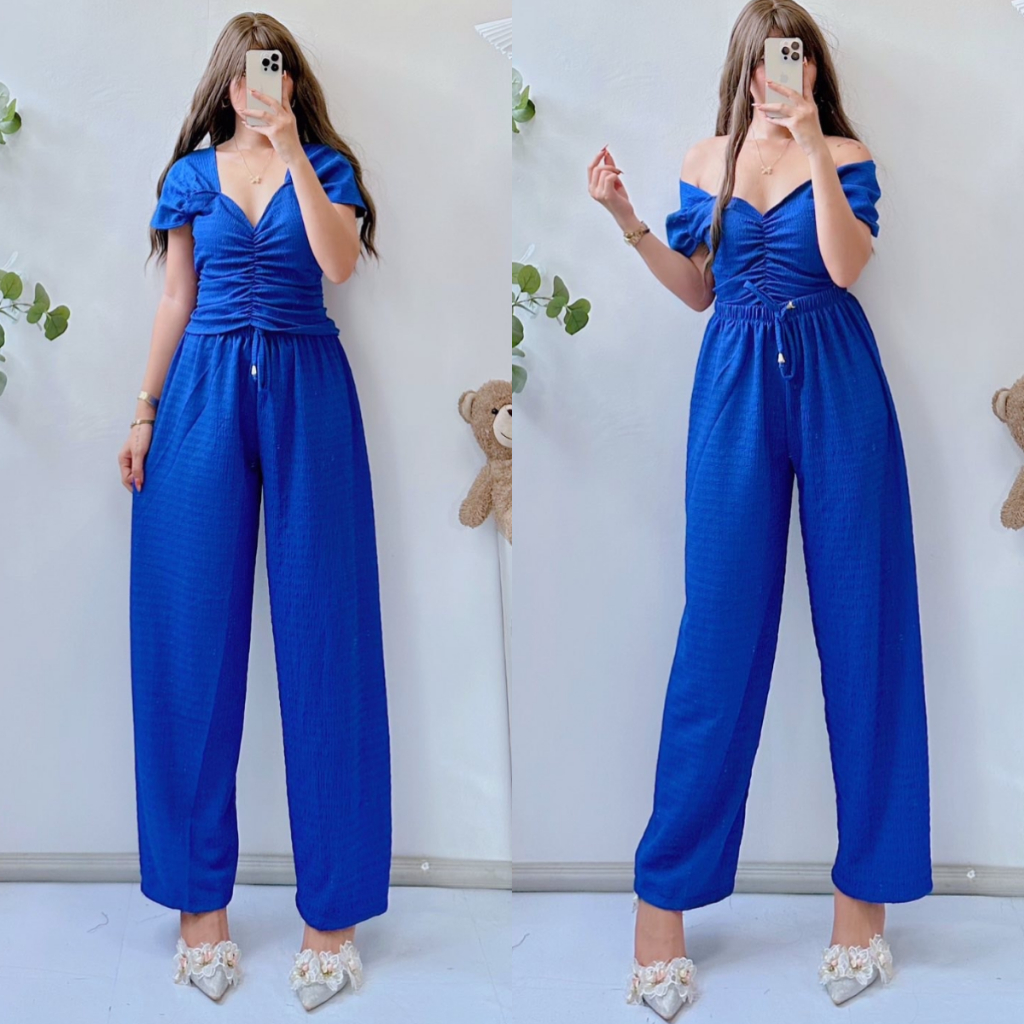 Sunny &Co Cotton bark Plain Basic V Neck Top Continues Terno Pants ...