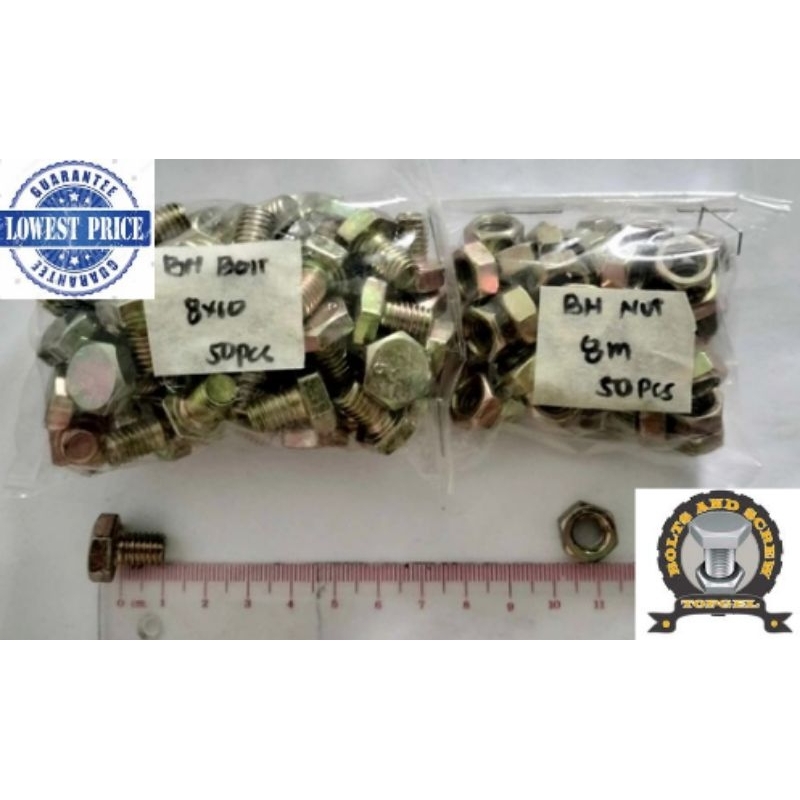 Gold Plated / Yellow Zinc Bolt and Nut 8mm (12 yabe) Price per 50 Pc's ...