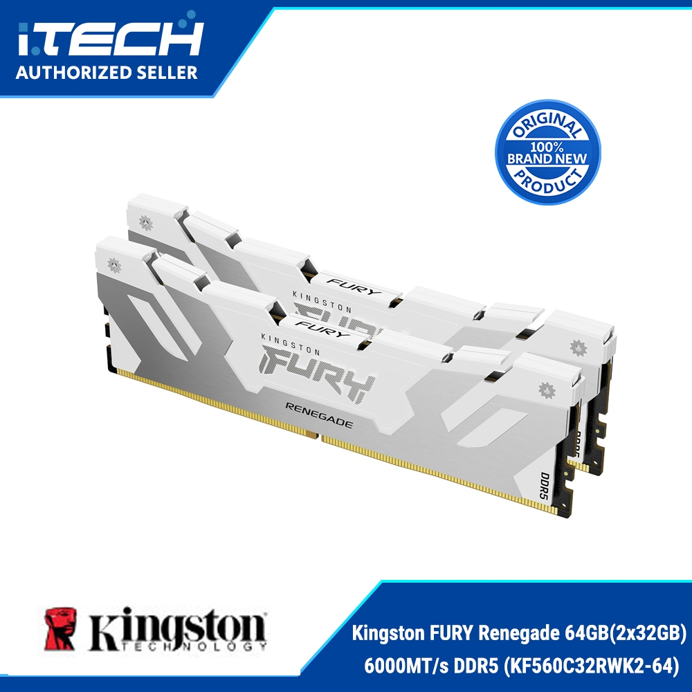 Kingston FURY Renegade White 64GB (2x32GB) 6000MT/s CL32 DDR5 RAM (KF560C32RWK2-64) | Shopee ...