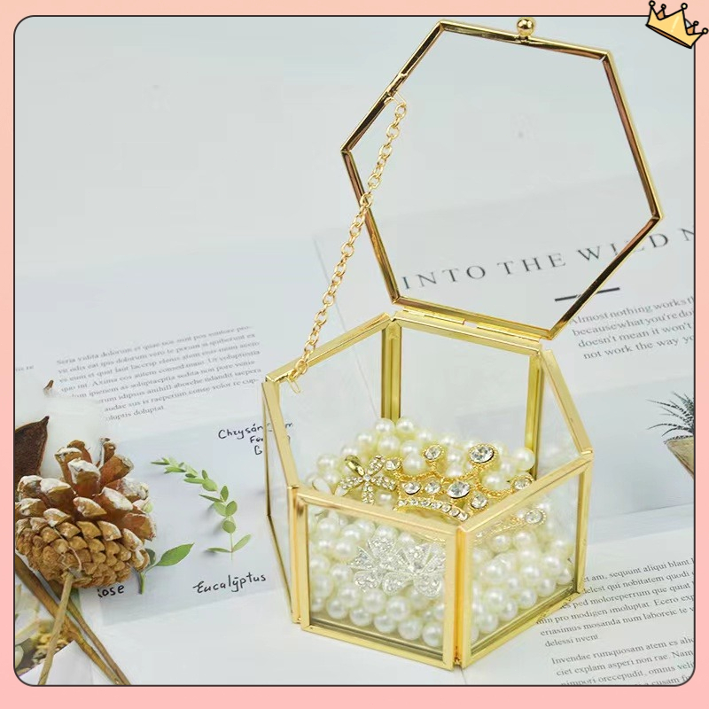 Hexagon Transparent Glass Ring Box Wedding Ring Box Geometric Clear ...