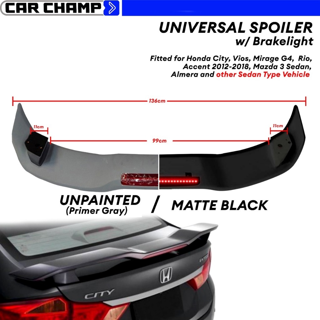 UNIVERSAL Spoiler With Brake Light FITS CITY, G4 , VIOS , ACCENT ...
