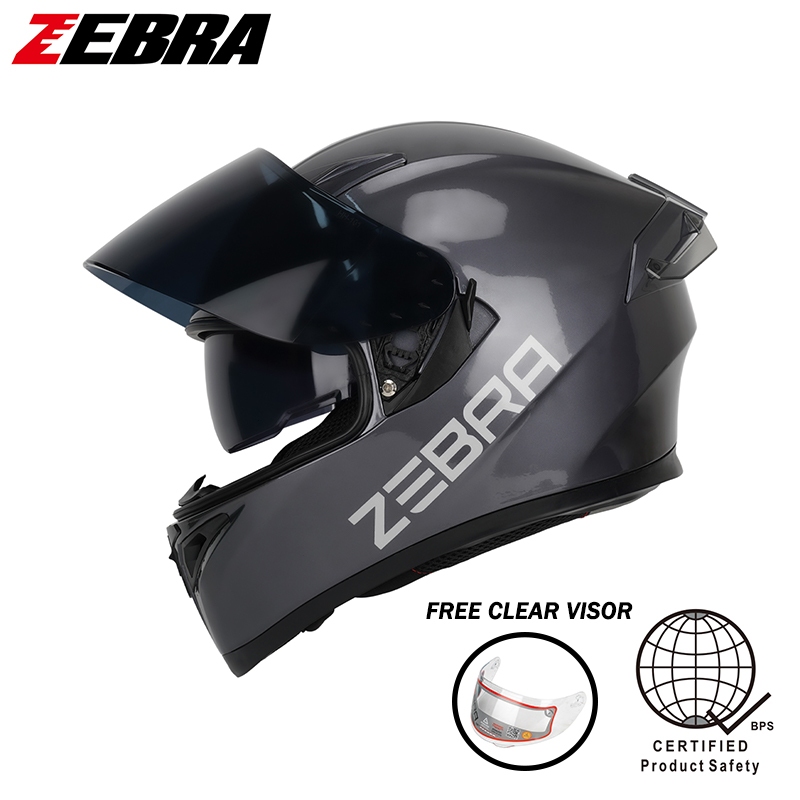 Zebra FF801 Plain Motorcycle Helmet Full Face Dual Visor | Shopee ...