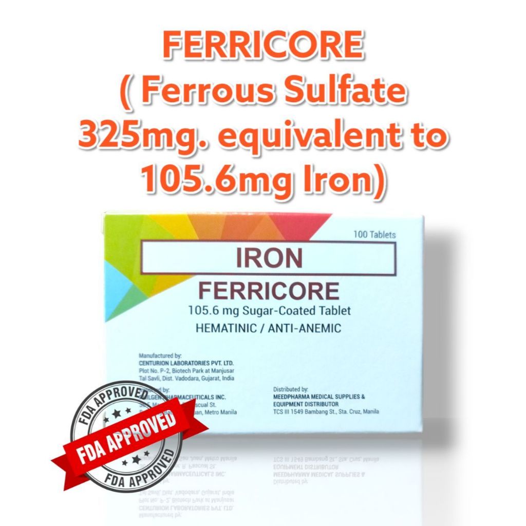 FERRICORE IRON 105.6 MG SUGAR-COATED TABLET 100's | Shopee Philippines