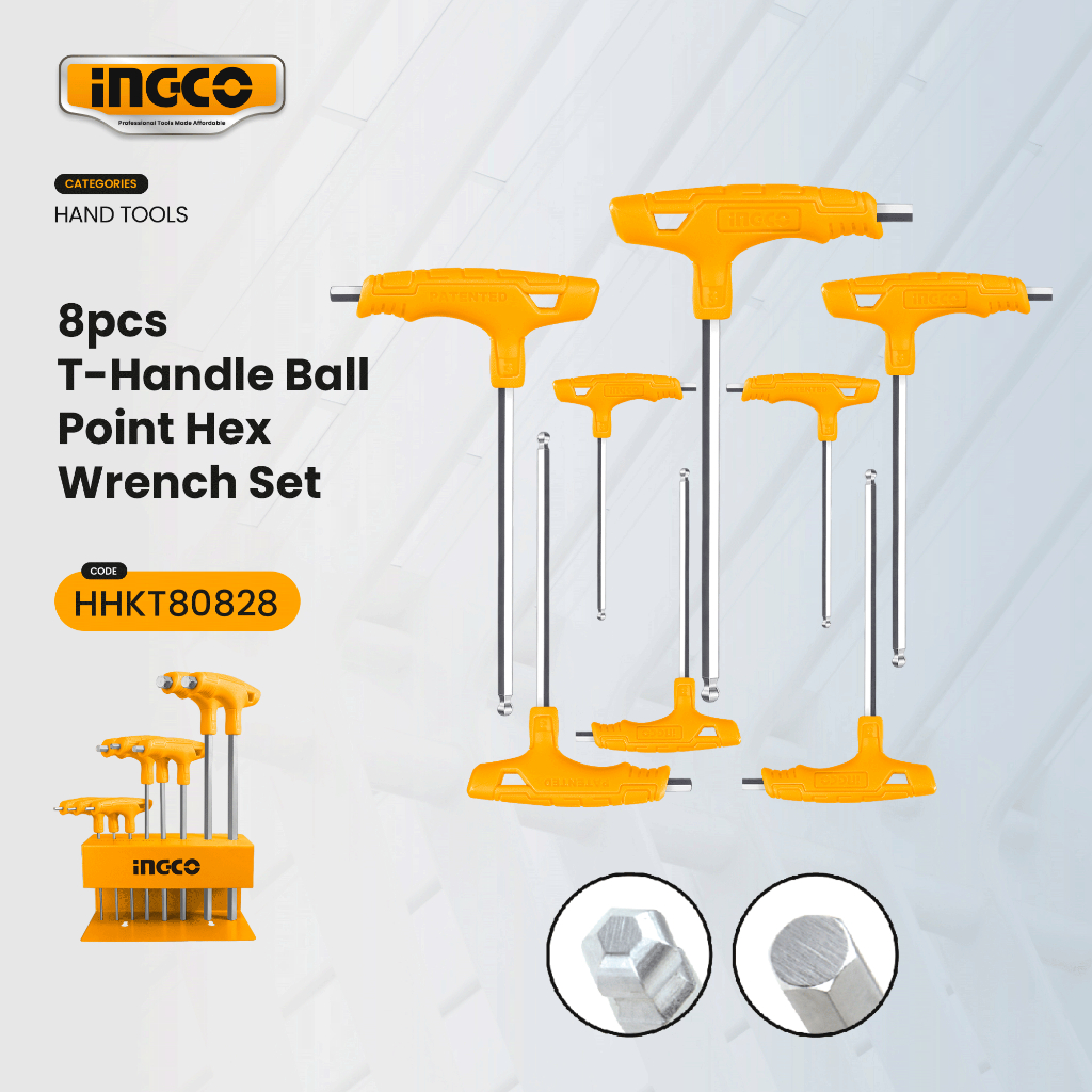 Ingco 8Pcs T-Handle Ball Point Hex Wrench Set HHKT80828 IHT | Shopee ...