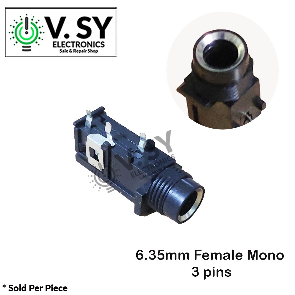 6.35mm Mono Female Jack PCB Mount Microphone Socket 3pins 1/4 inch Mic ...