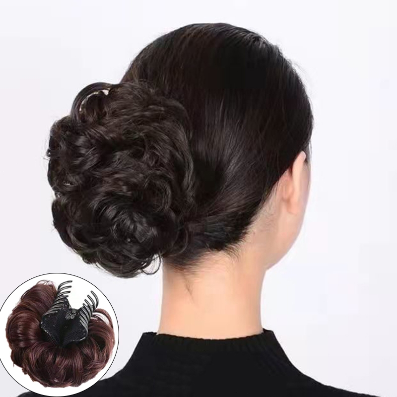 【YAN】Curly with Elastic Band Synthetic Scrunchies Messy Hair Bun Updo ...