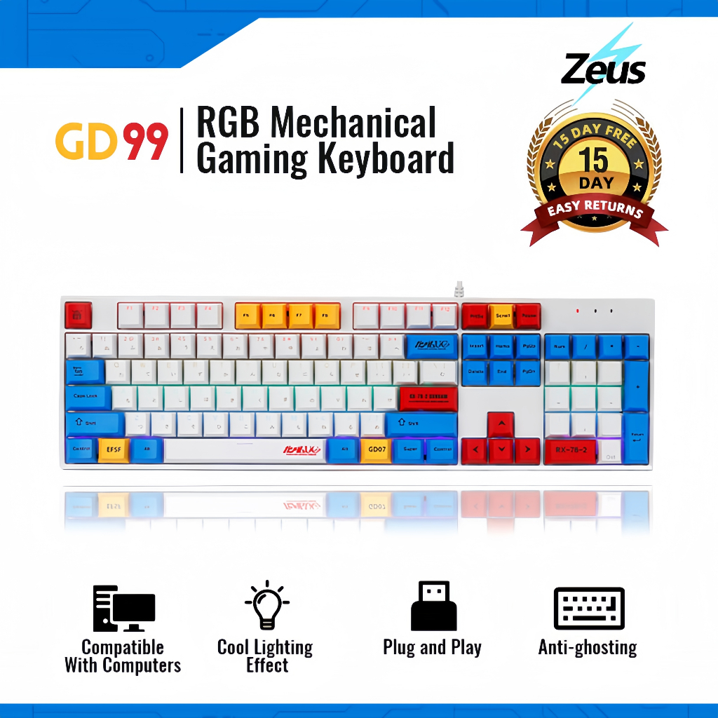 Zeus x Gundam RGB Backlit Mechanical Gaming Keyboard 104 Keys Blue ...