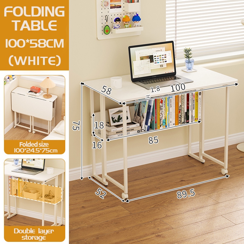 Portable Removable Folding Computer Table 2-layer Storage Table Student ...