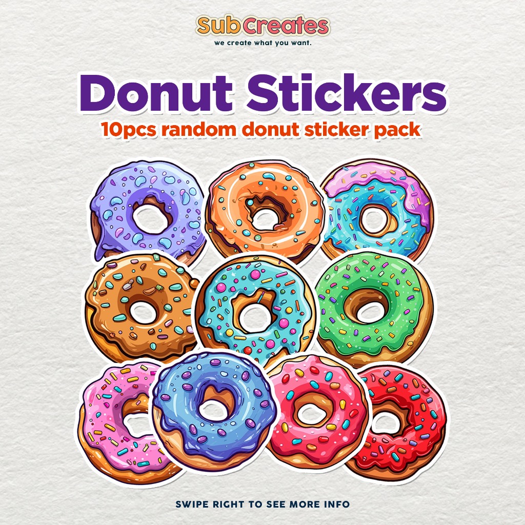 Donut Waterproof Vinyl Sticker Pack 10pcs - by (SubCreates) | Shopee ...