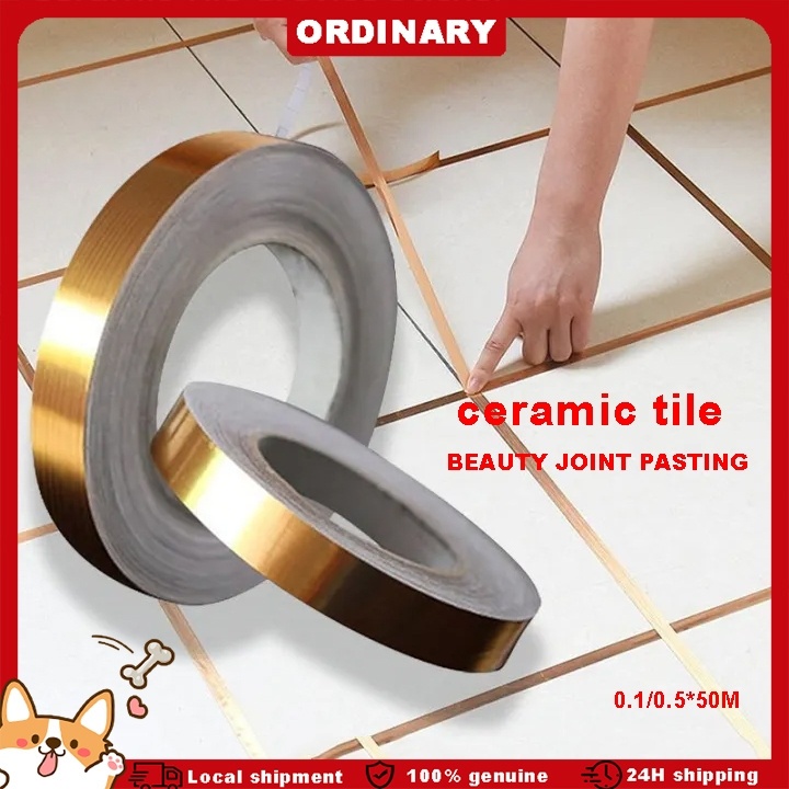1CM*50M Gold Waterproof Mildewproof Floor Wall Tile Gap Tape Decor Self ...