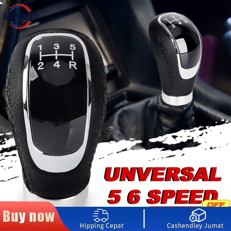 5 Speed Black Stitching Leather Manual Car Gear Shift Knob Stick ...