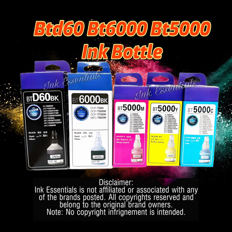 BTD60BK/ BT6000 / BT5000 Ink Bottle Black Cyan Yellow Magenta | Shopee ...
