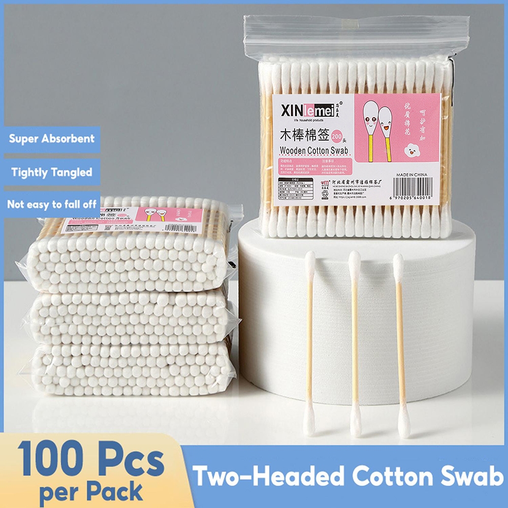 100Pcs Double Headed Bamboo Cotton Swabs Eco-Friendly Sanitary Ear Nose ...