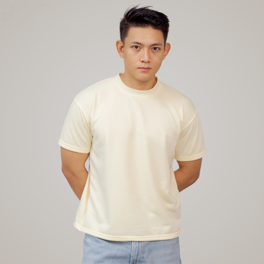 Box Cropped Shirt Solid Color Round Neck Drop Shoulder Caual Cotton on ...