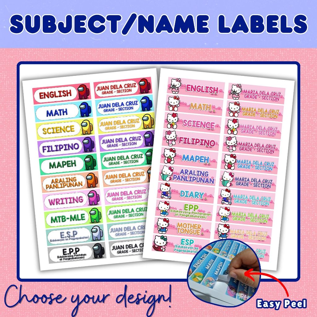 SUBJECT AND NAME STICKER LABELS FOR KID'S NOTEBOOKS/BOOKS - EASY TO ...