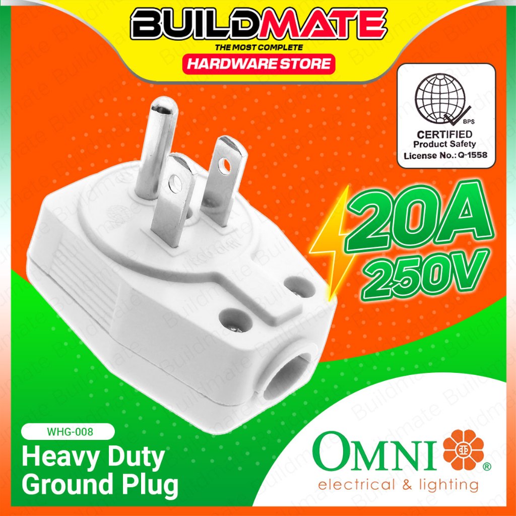 BUILDMATE Omni Electrical Ground Plug 20A 250V Heavy Duty Power Outlet ...