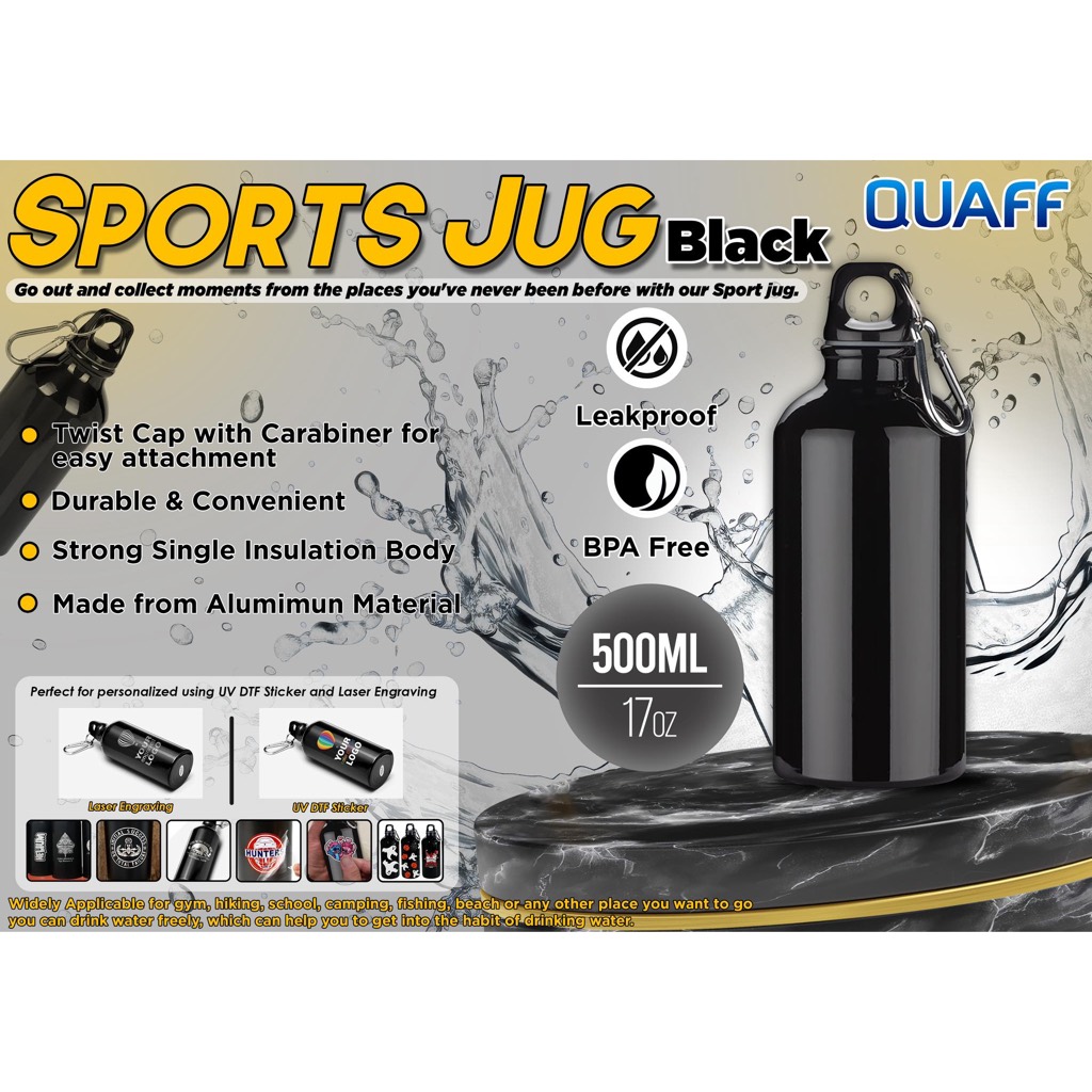 QUAFF Sports Jug Black 500ml (for Laser engraving/UV DTF Sticker ...