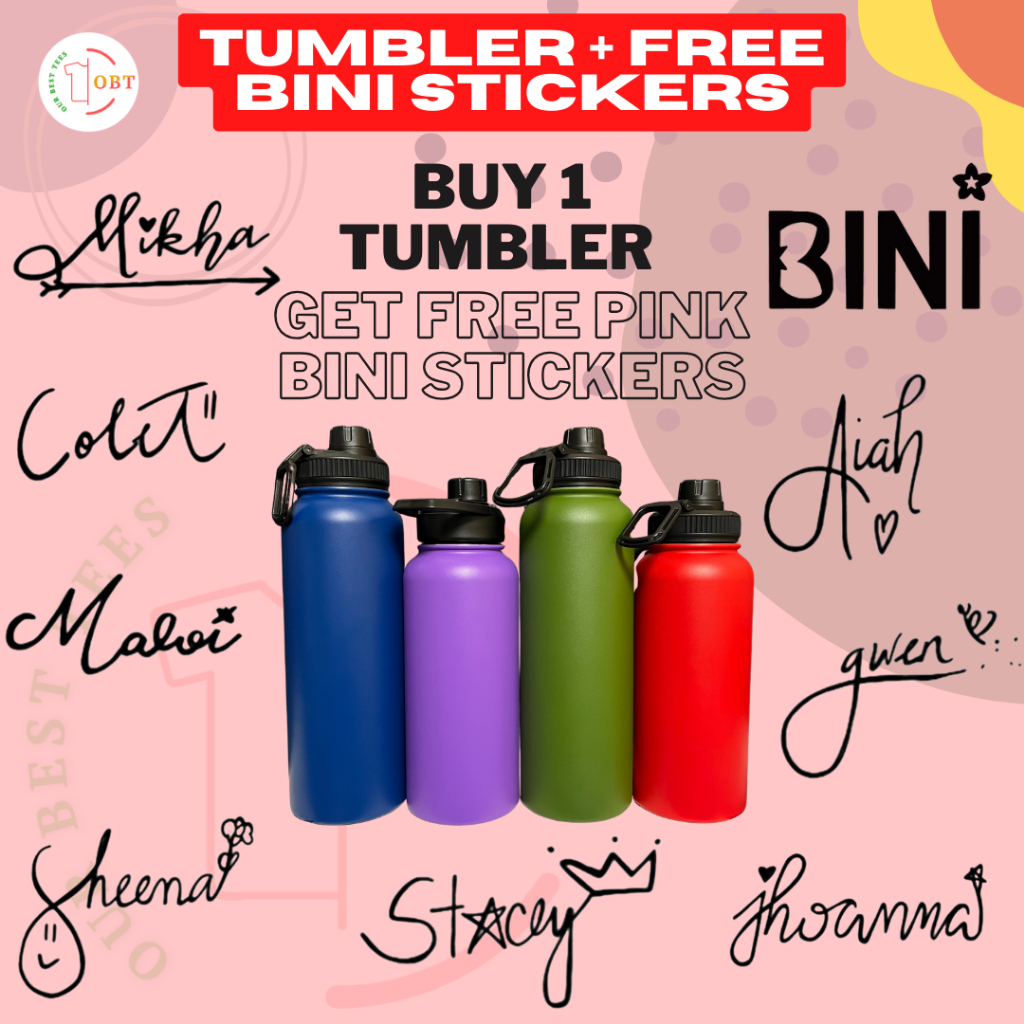 WATER BOTTLE/TUMBLER WITH FREE PINK BINI SIGNATURE STICKERS | Shopee ...