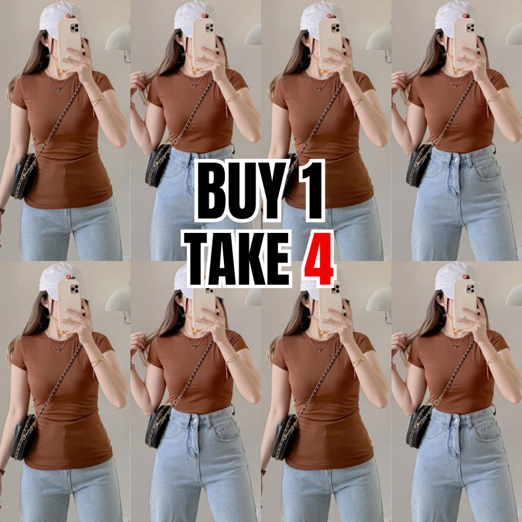 SS BUY 1 TAKE 4 Double Lining Plain T-Shirt Boatneck Basic Full Length ...
