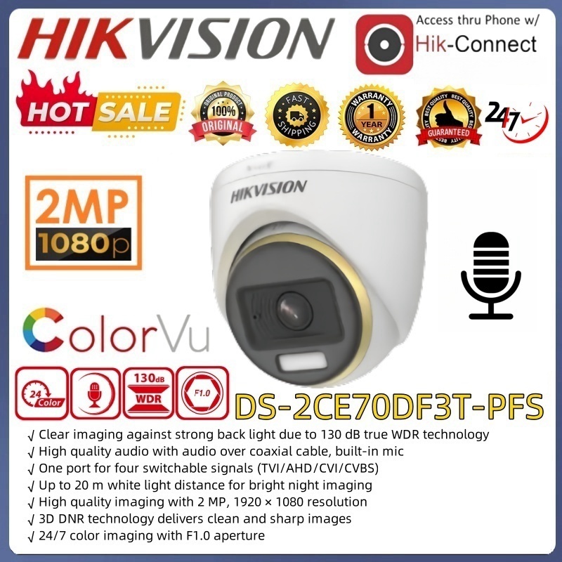 Hikvision 2MP HD Indoor Wired Night Vision Analog Camera Full-color ...