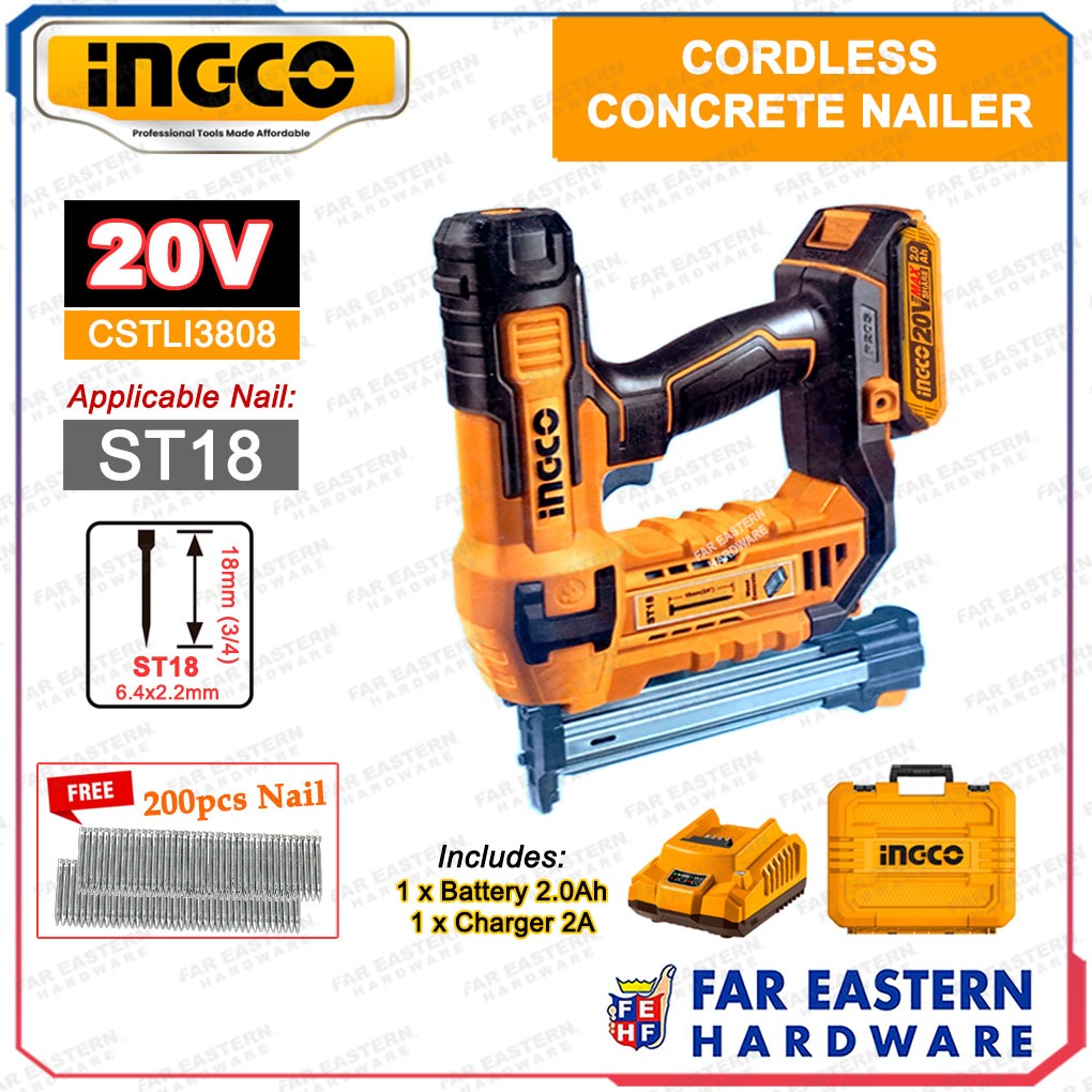 INGCO Cordless Concrete Nailer Nail 20V CSTLI3808 | CSTLI3805 ST18 ...