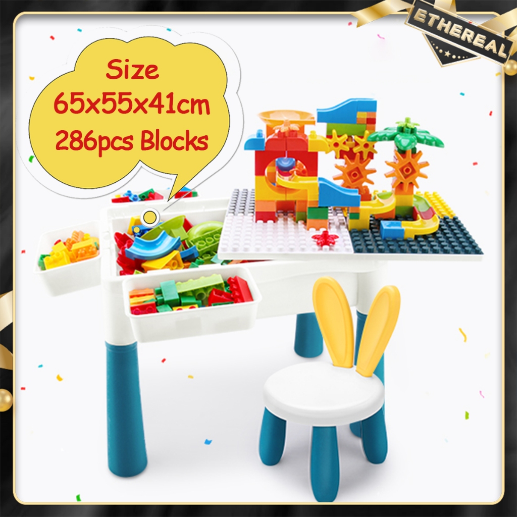Large Size Building Blocks Table For Kids Multi-Function Learning Table with Chair Playing ...