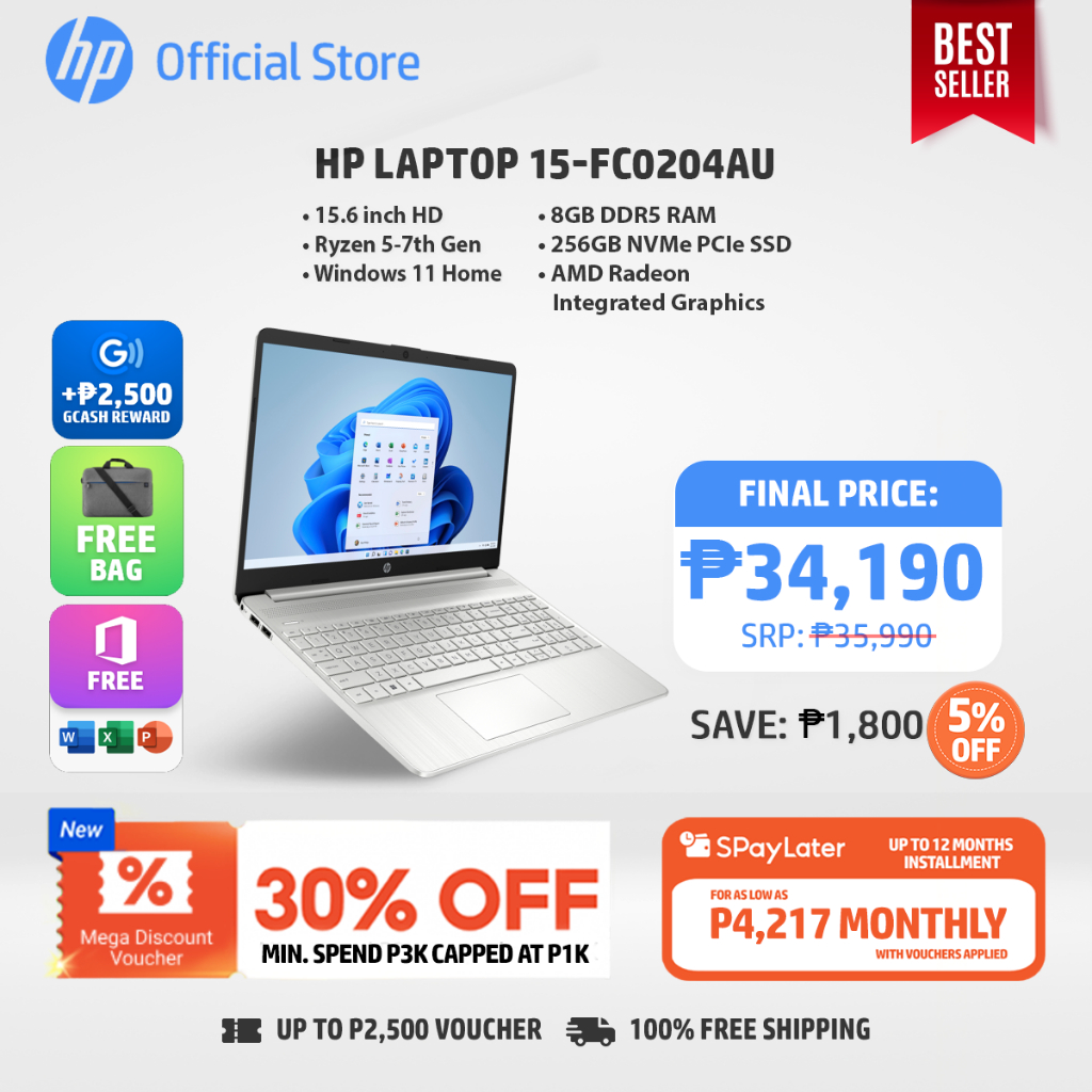 HP Laptop | 15 inch | Ryzen 5 5th/7th Gen, 4/8GB RAM,256/512GB ...