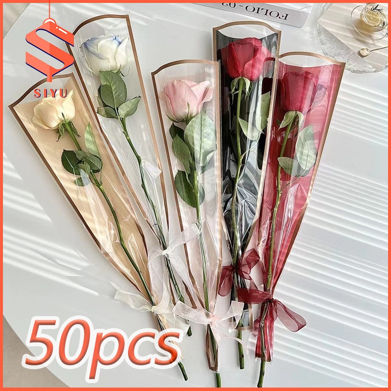 50pcs Flower Packaging Bag Transparent Visible Design High Quality ...
