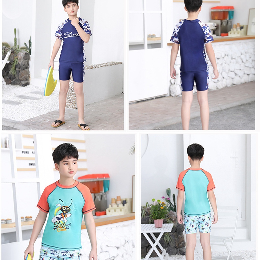 BRIGHTU 95-165cm Kids Youth Swimming Suit Short Sleeve Set Boy XL-6XL ...