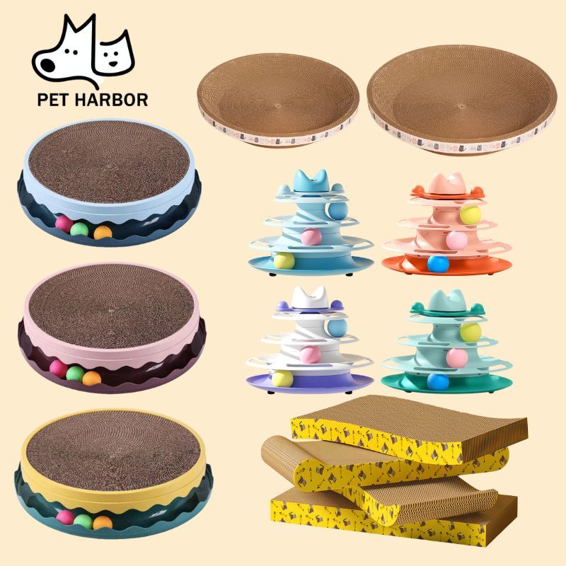 Cat Toys Corrugated Scratching Cardboard Toy Turntable Tower Cat Four ...