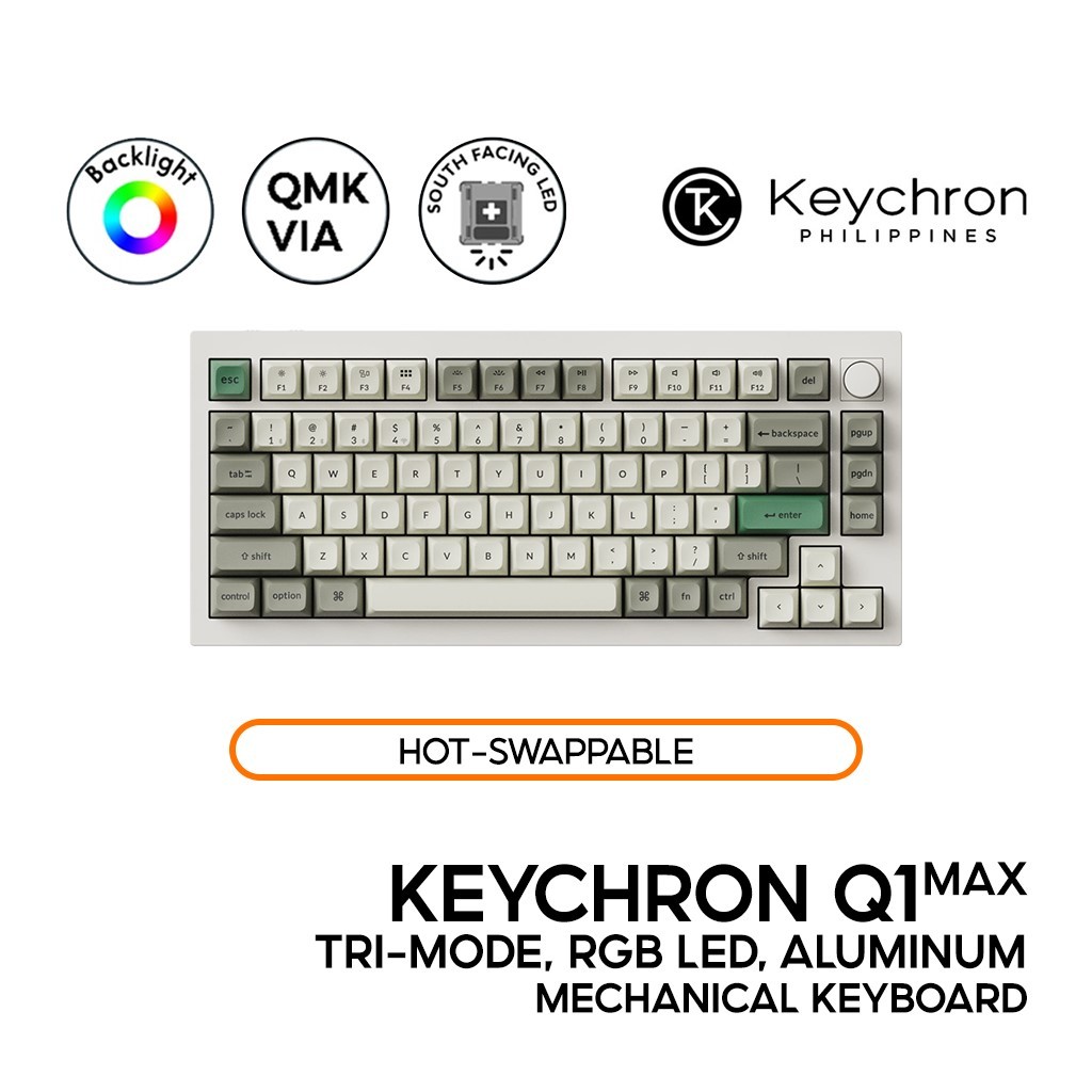 Keychron Q1 Max Knob QMK Keyboard Shell White, 75%, Tri-mode, RGB, Aluminum, QMK/Launcher ...