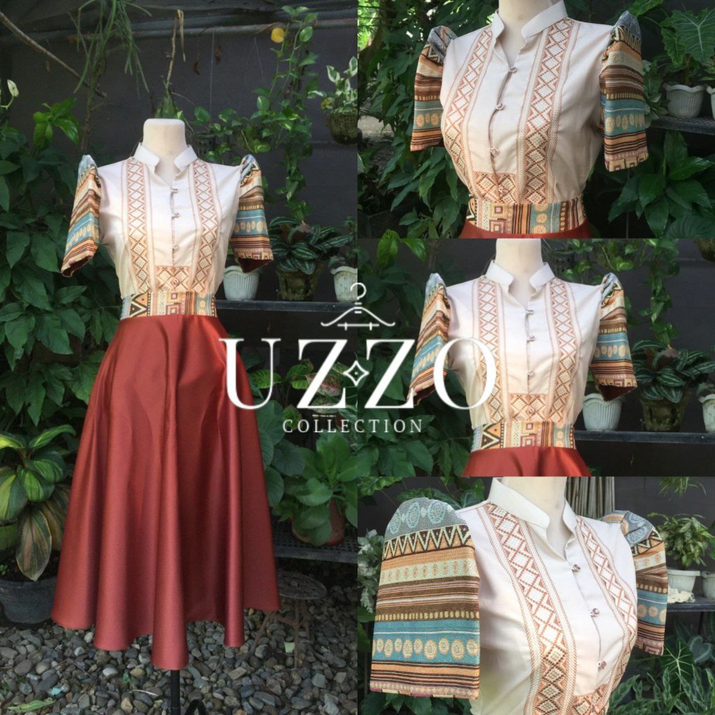 Modern Filipiñana Blouse & Skirt with Ethnic Design Embroidery | Shopee ...