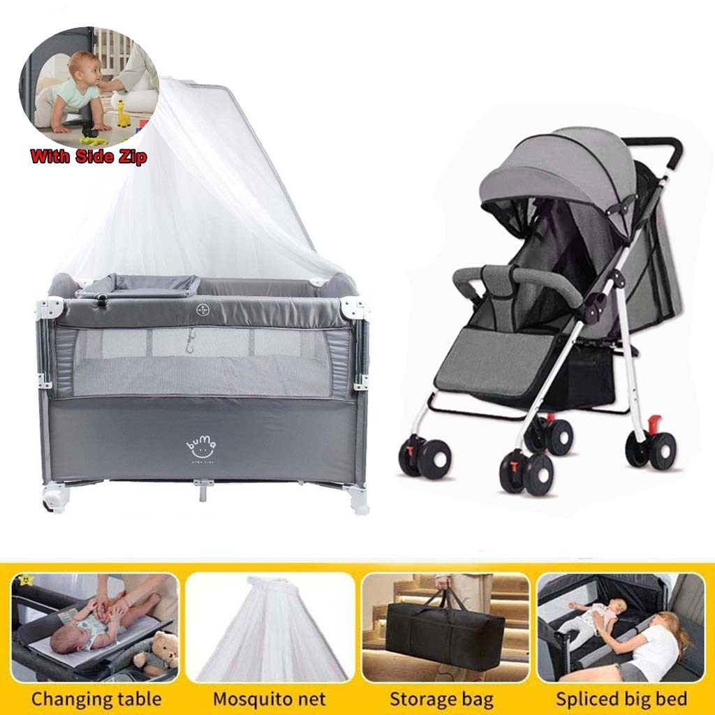Foldable Baby Crib and Playpen 2 layer (with mosquito net storage bag ...