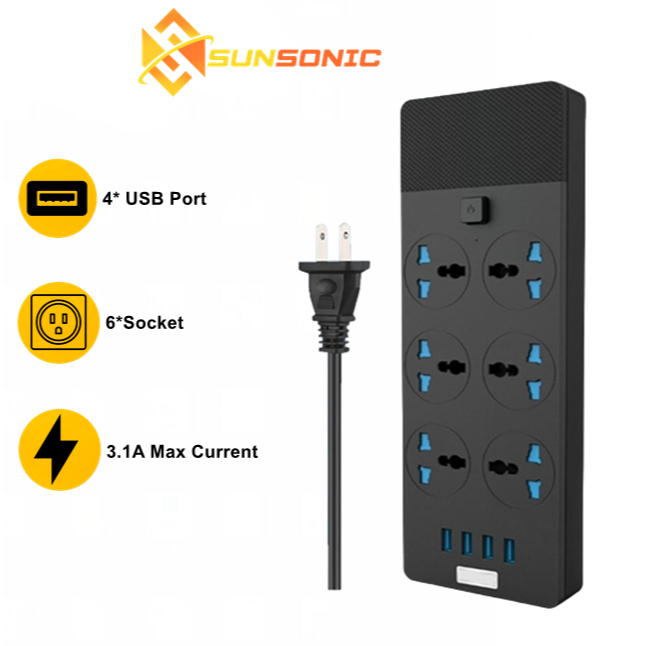 Sunsonic Tb-T12 3.1A Universal Power Socket Extension With 6 Ac Sockets ...