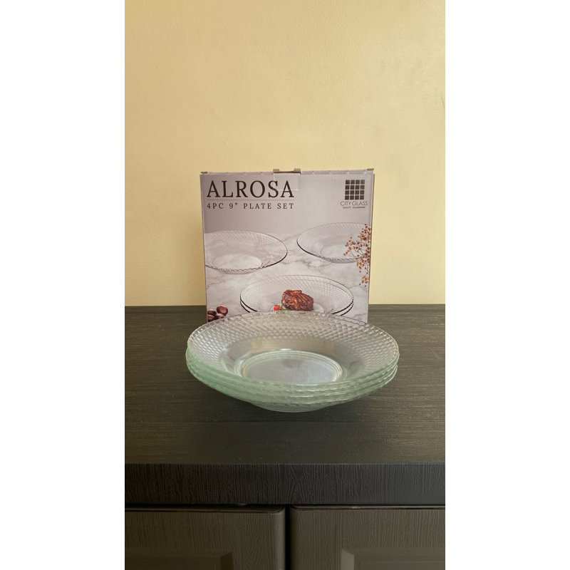 4 pc clear glass plate, alrosa crystal glass plate, clear na pinggan ...